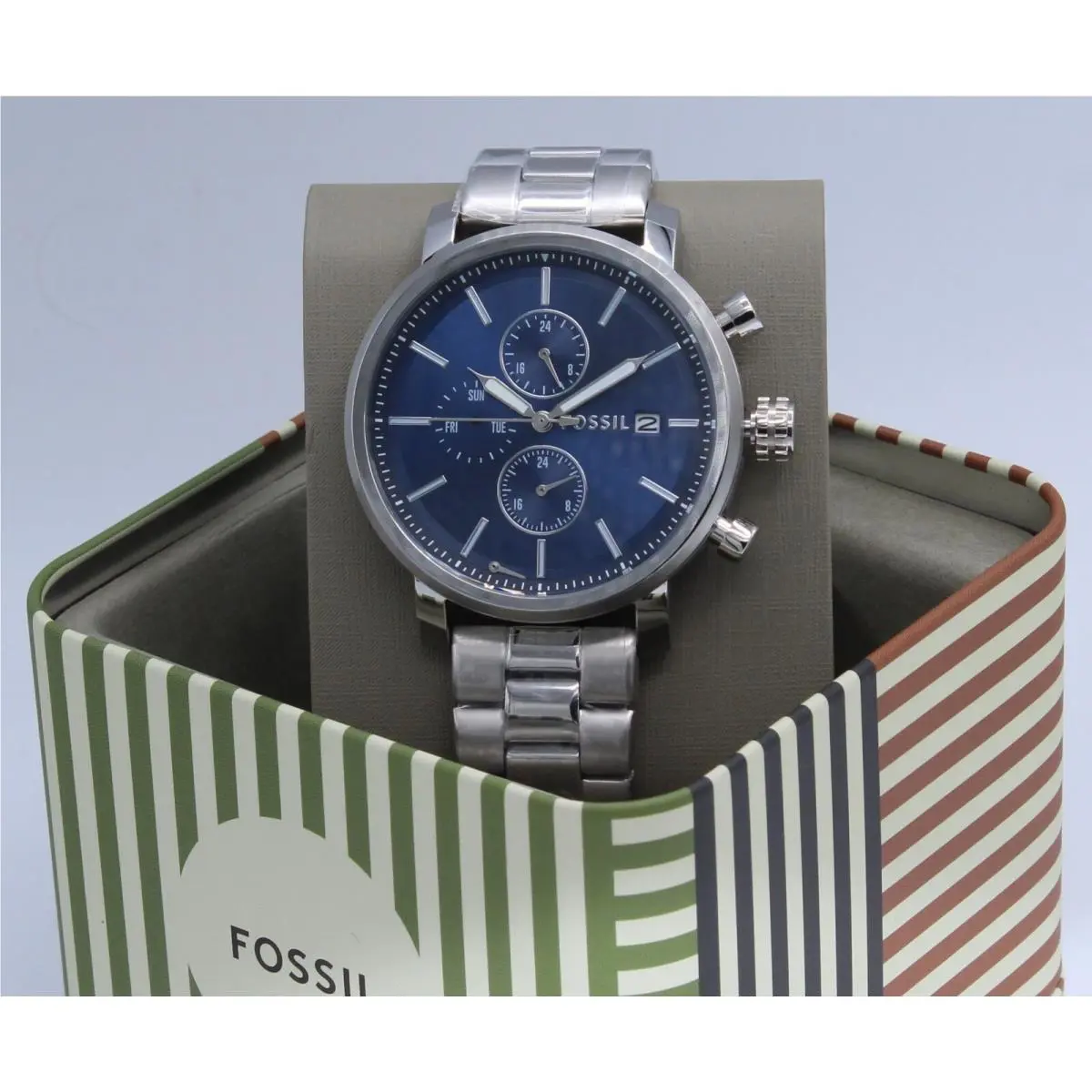 Rhett Chronograph Silver Blue Men`s BQ2846 Watch by Fossil | Fash Direct