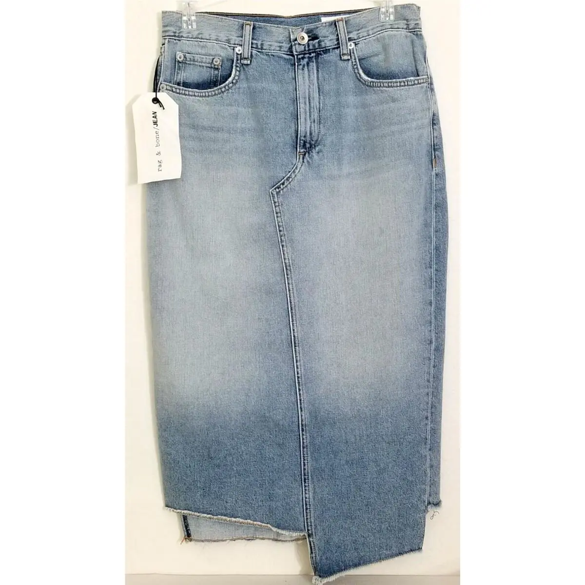 Rag and Bone Sukato Distressed Denim Jean Hight Waist Midi Skirt SZ 27 ...