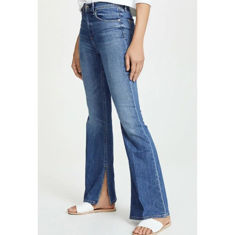 Rag Bone Sz27 Bella Hi-rise Flare Slits Stretch Jeans Topaz by Rag ...