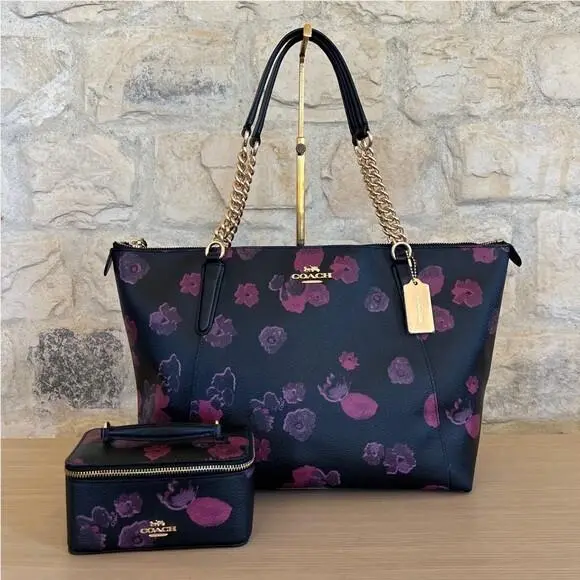 Ava Halftone Leather Gold Chain Tote Shoulder Handbag/cosmetic Case ...