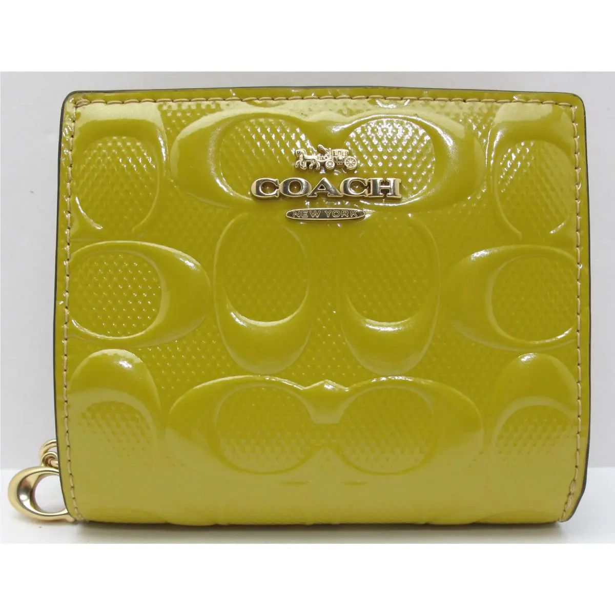 Shiny Embossed Signature C Leather Bifold Wallet Gold CT982 by Coach ...