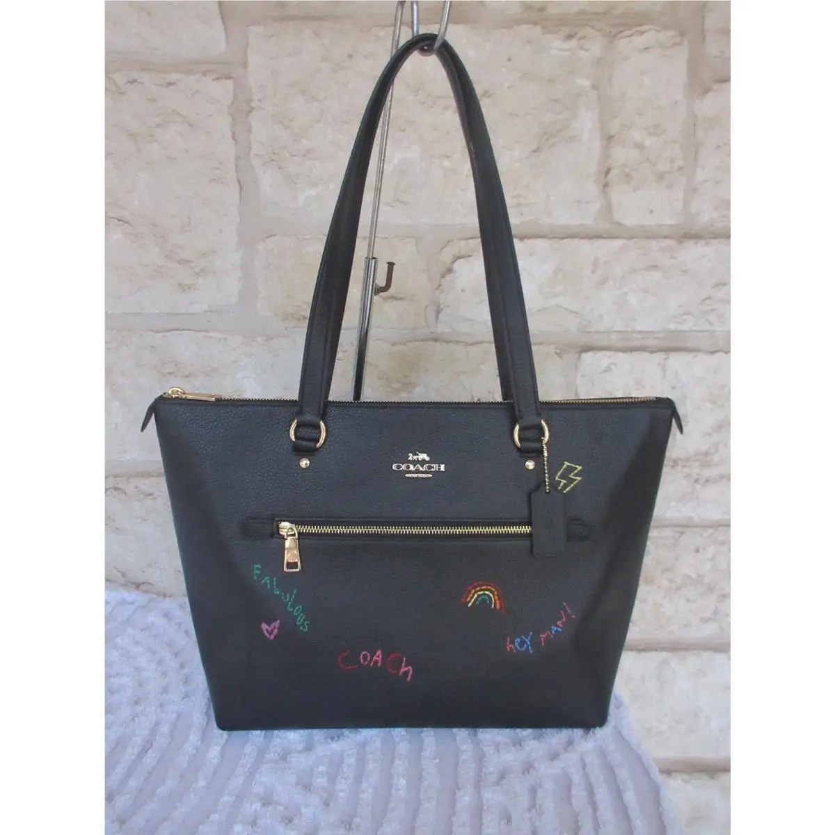 Black Leather Gallery Tote + Wallet or Tote Option Embroidered Diary by ...