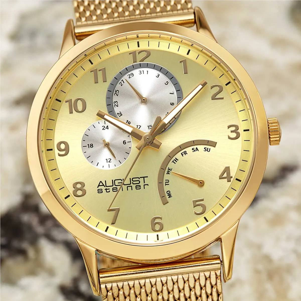 Men`s AS8230YG 24 Hour Indicator Date Steel Mesh Bracelet Watch by ...