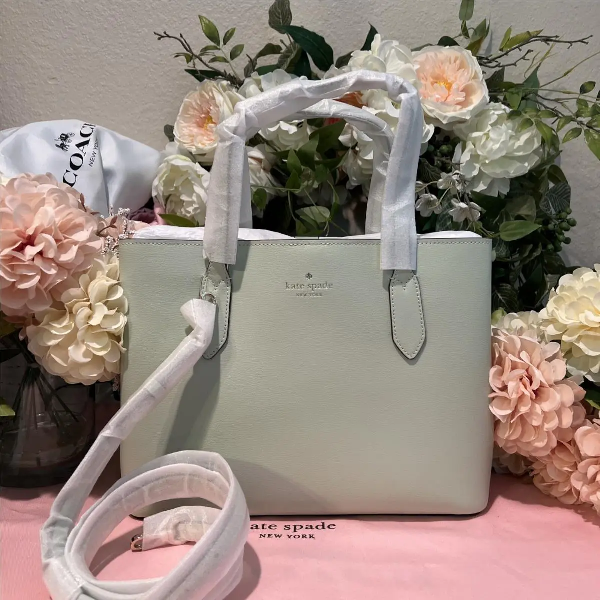 Triple Compartment Leather Harper Satchel W/crossbody Light Green by ...